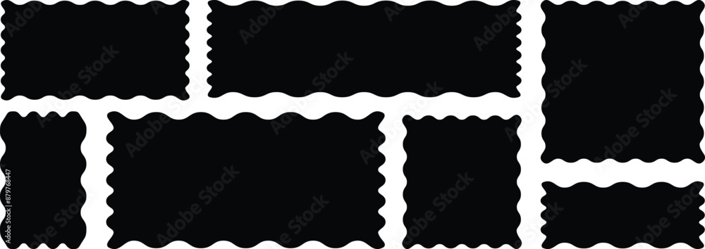 Zig zag Wavy Edge Rectangle Shapes Set. Tags, labels, stamps, crackers ...