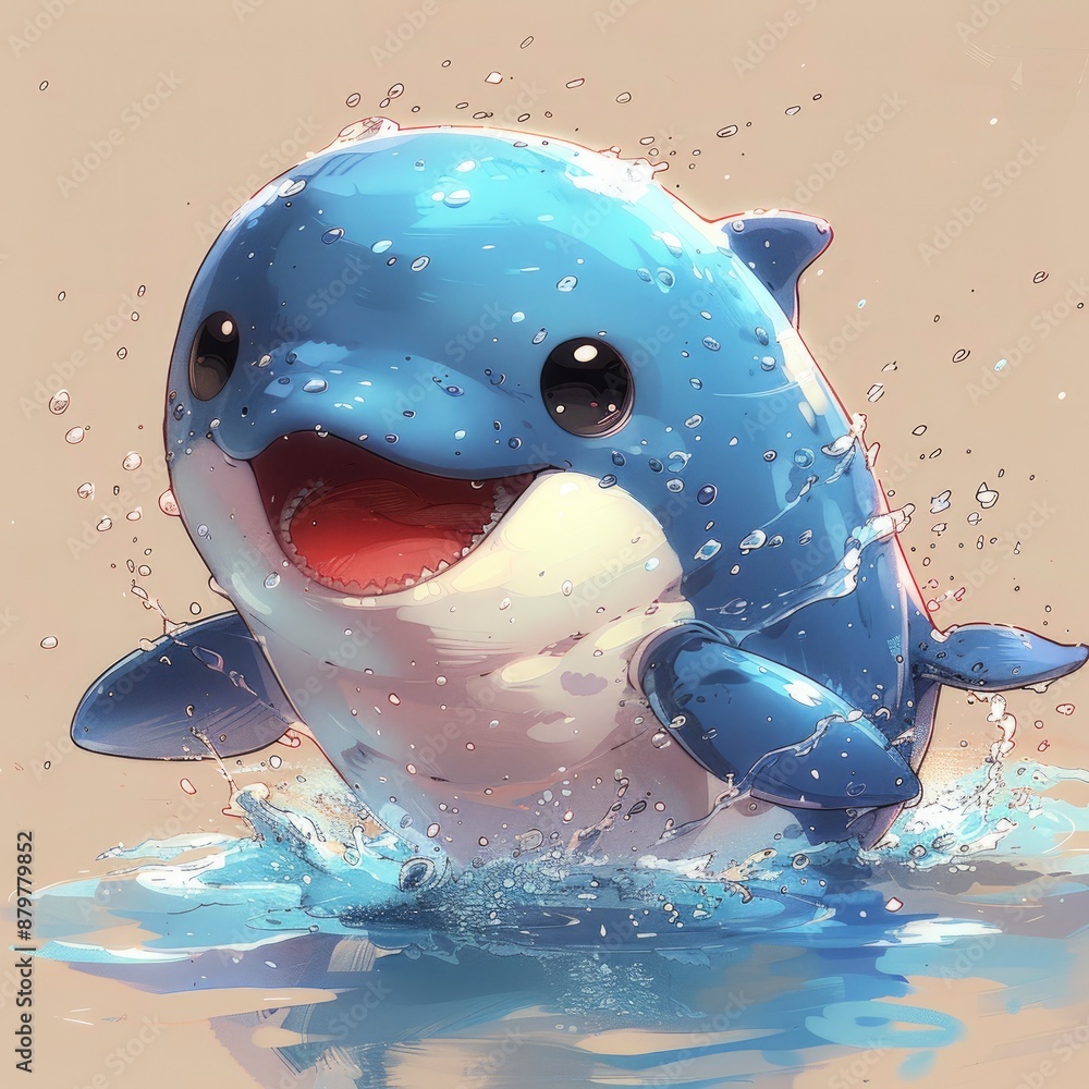 Cute whale spouting water, sticker, cartoon drawing, simple, character ...