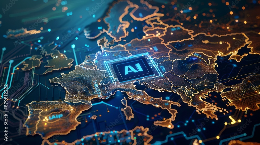 Stock-Illustration „Europe ai technology map. Digital map of Europe with AI symbol showing the ...