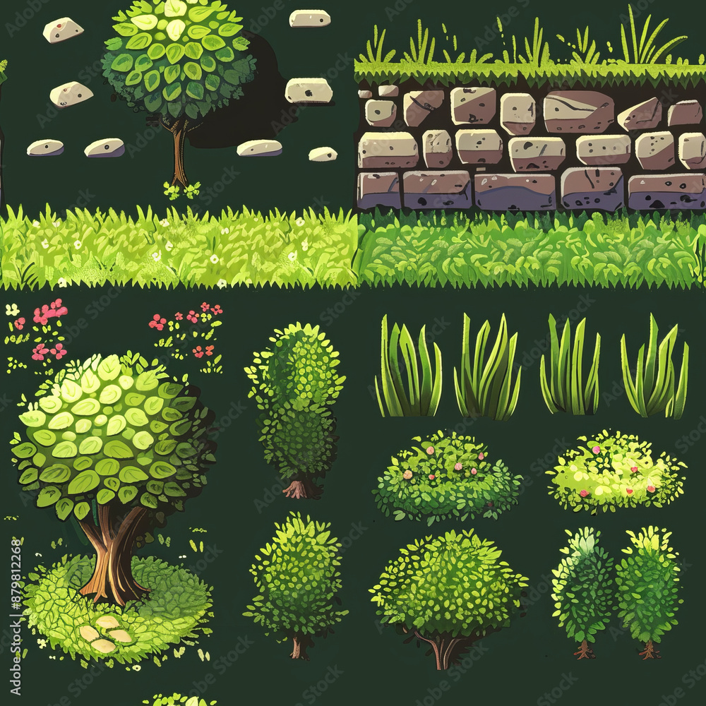 Ilustración de Stock 16-bit pixel art, grass tileset, sprite, sprite ...