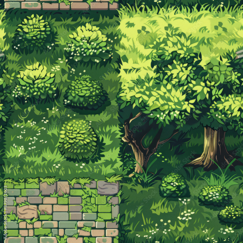 16-bit pixel art, grass tileset, sprite, sprite sheet.generative ai Stock Illustration | Adobe Stock