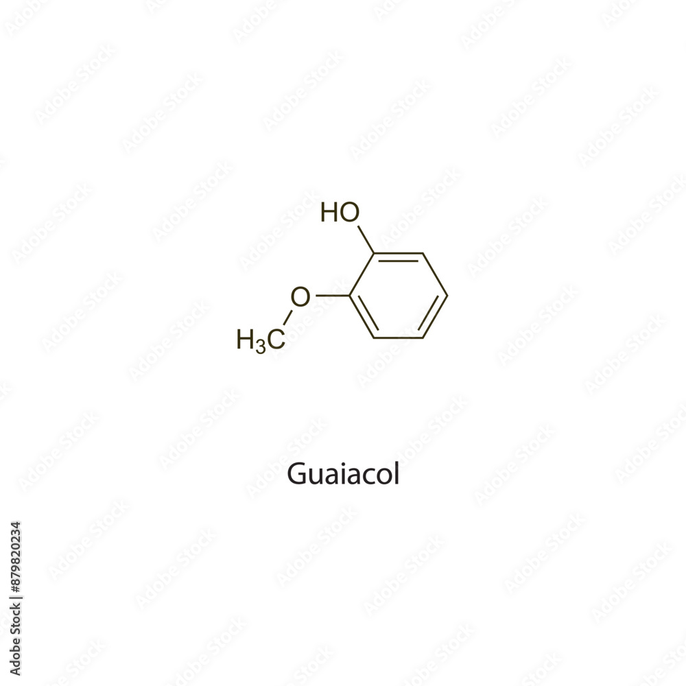 Guaiacol flat skeletal molecular structure expectorant drug used in ...