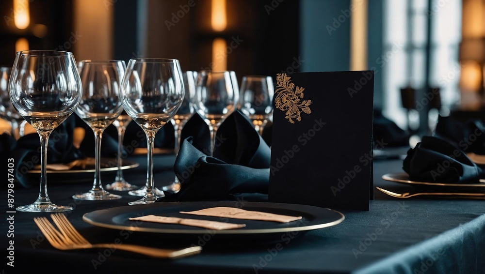 Fine dining table setting of luxury fancy restaurant empty menu ...
