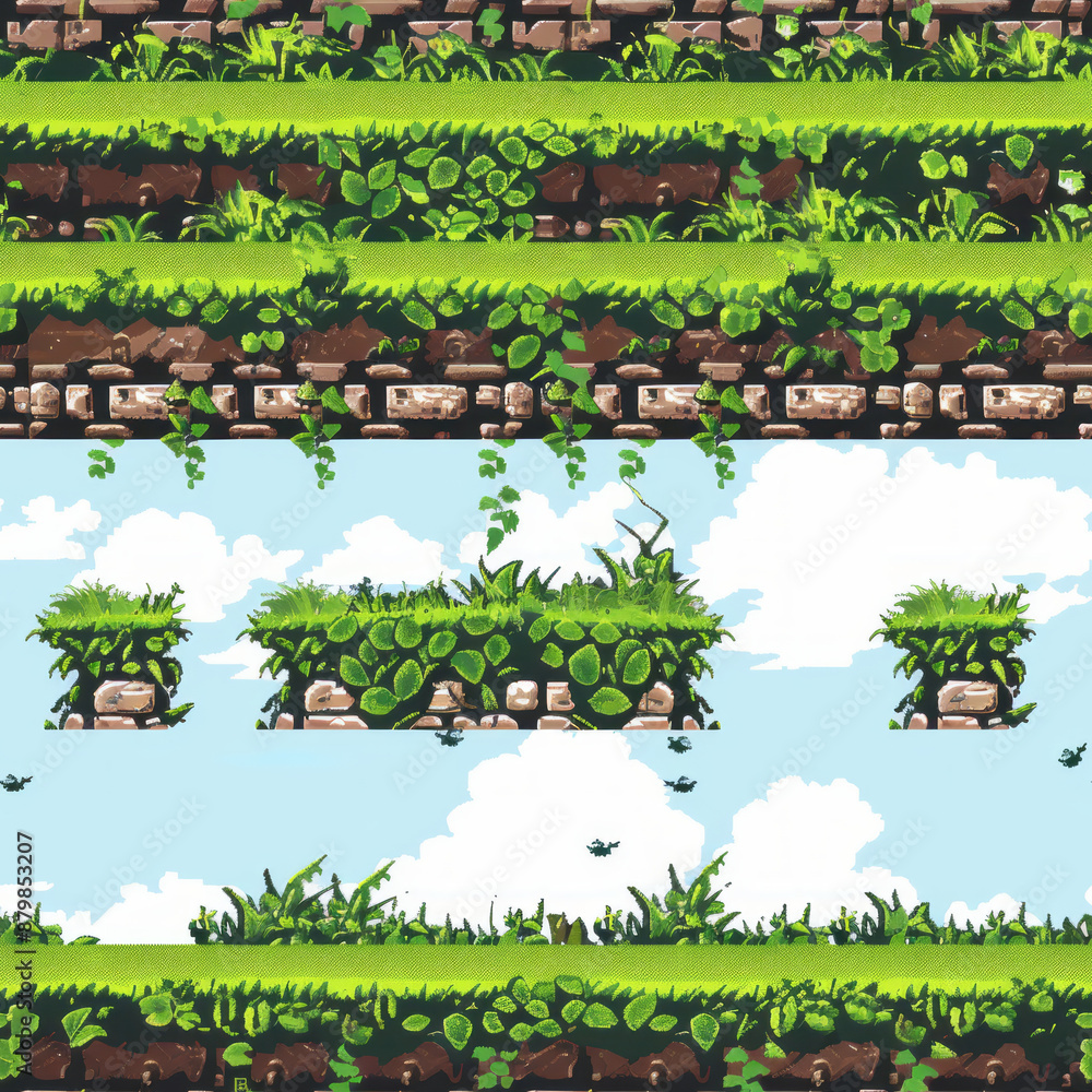Ilustración de Stock 16-bit pixel art, grass tileset, sprite, sprite sheet.generative ai | Adobe ...