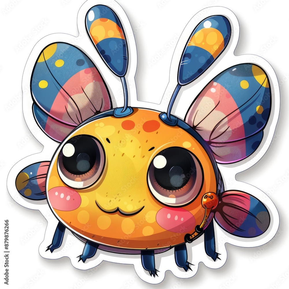 sticker of an adorable chibi ant, simple flat illustration, cute and ...