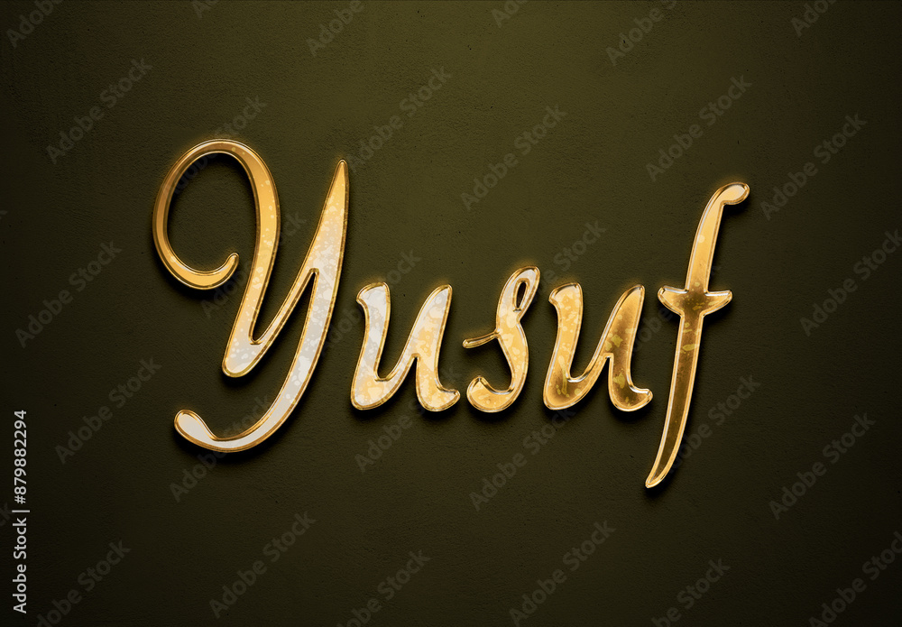 Old gold text effect of Arabic name Yusuf with 3D glossy style Mockup ...