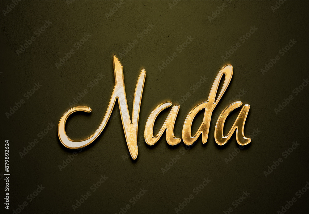 Old gold text effect of Arabic name Nada with 3D glossy style Mockup ...