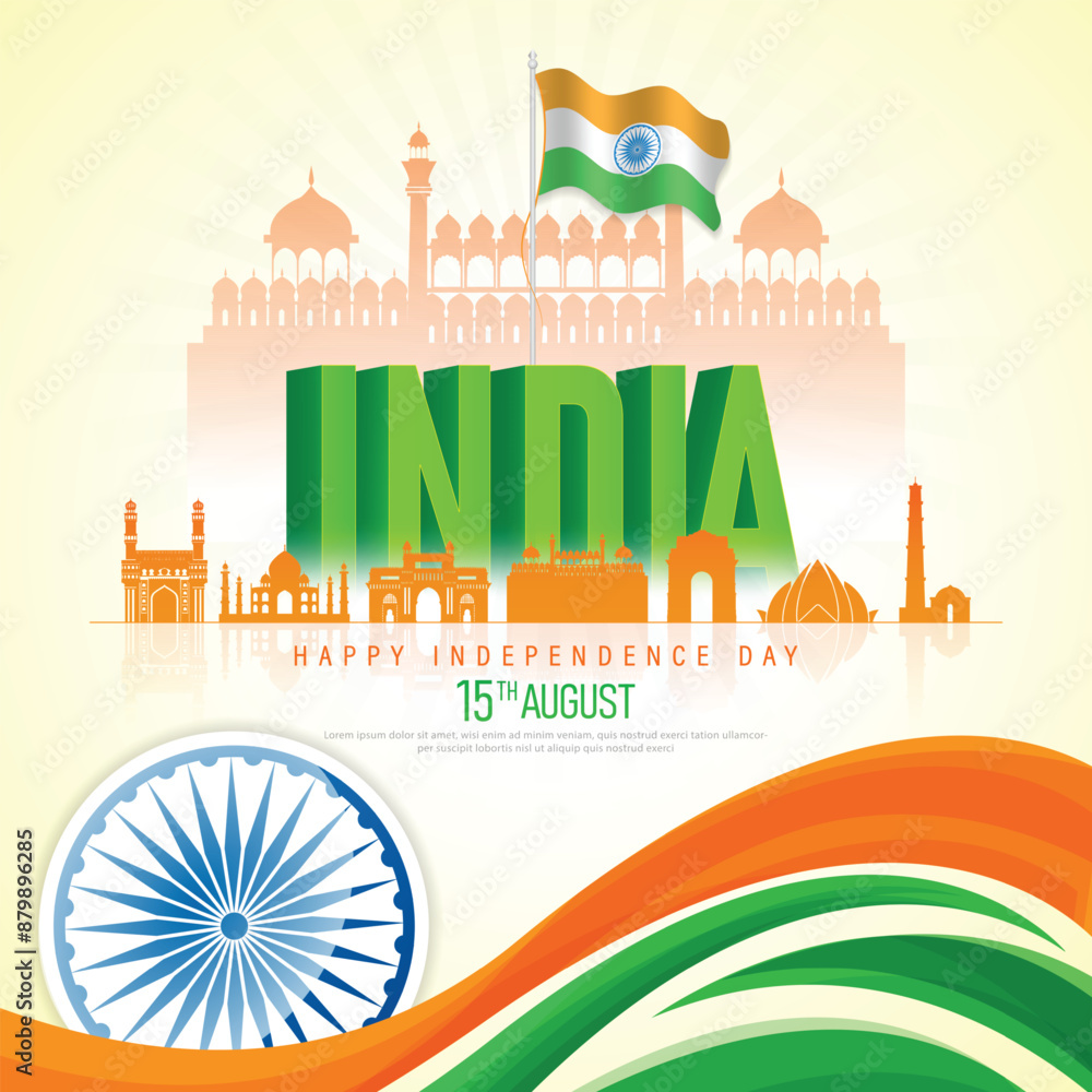 15 th August Indian Independence Day poster template design with Indian ...