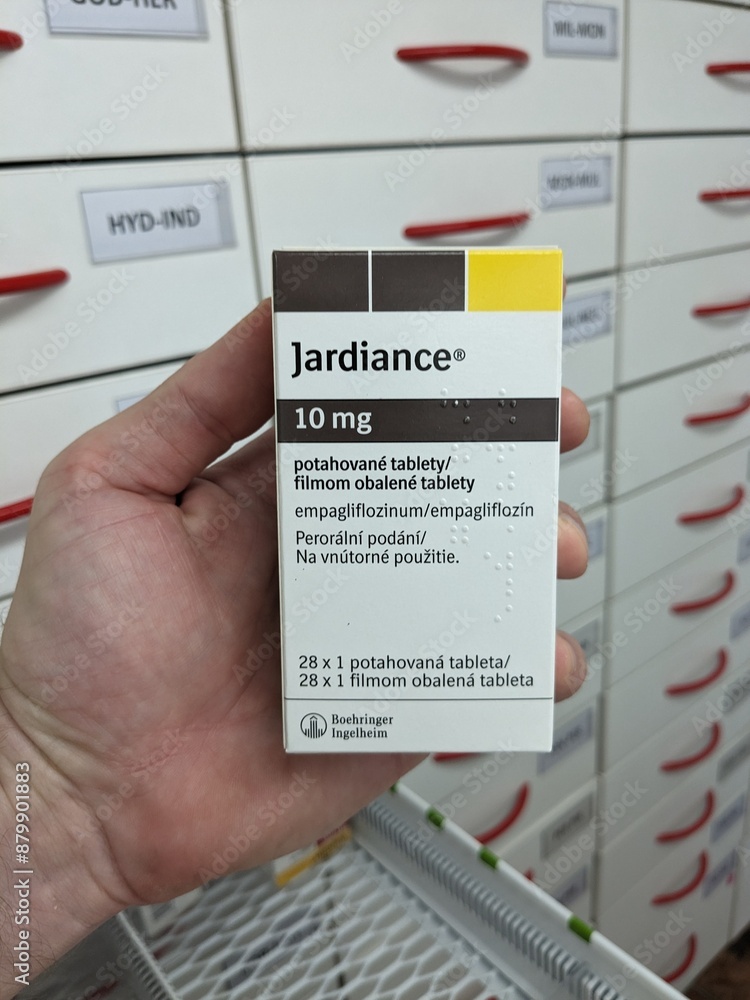 Prague, Czech Republic - July 10 2024: JARDIANCE box of medication with ...