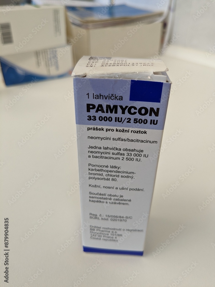 Prague, Czech Republic - July 10 2024: PAMYCON box of medication with ...