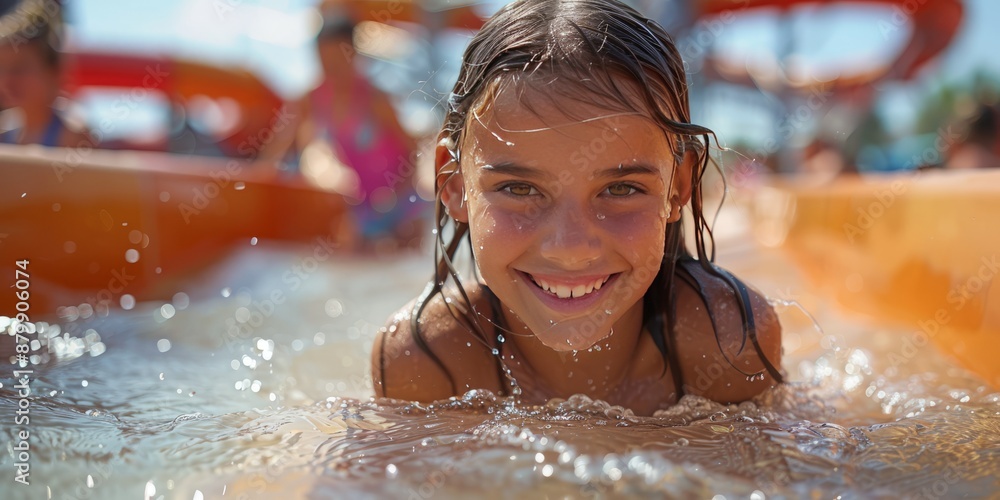 Children playing in water park for National Water Park Day, August 21st, thrilling slides ...