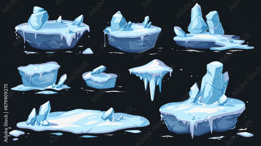 Ice island for flying ice jump game. Isolated snowy floating platform ...