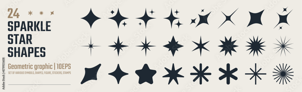 Collection of different vector sparkling stars icon, decorative twinkle ...