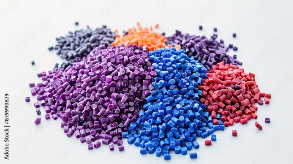 Polymer masterbatch granules on white background for plastic product ...