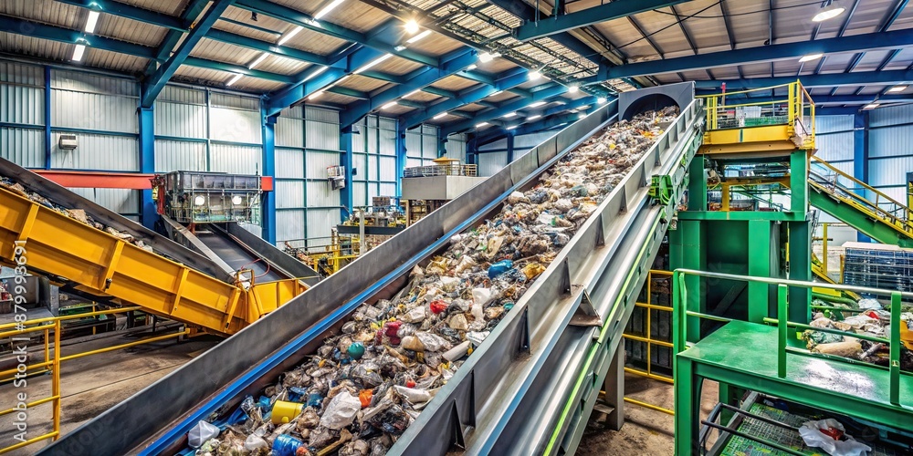 Automation conveyor transporter moves scraps and recyclables through a ...