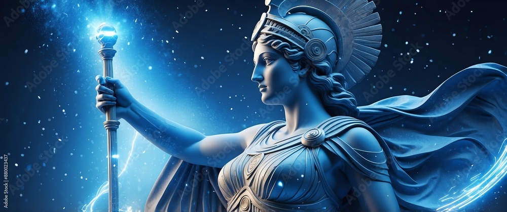 greek goddess athena statue with blue light trail effect futuristic ...