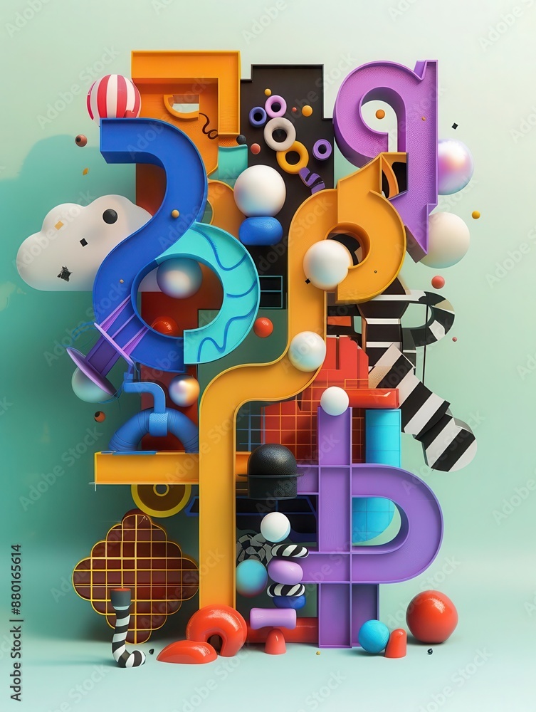 18 Graffiti symbols flat design side view urban revolution theme 3D render Complementary Color ...