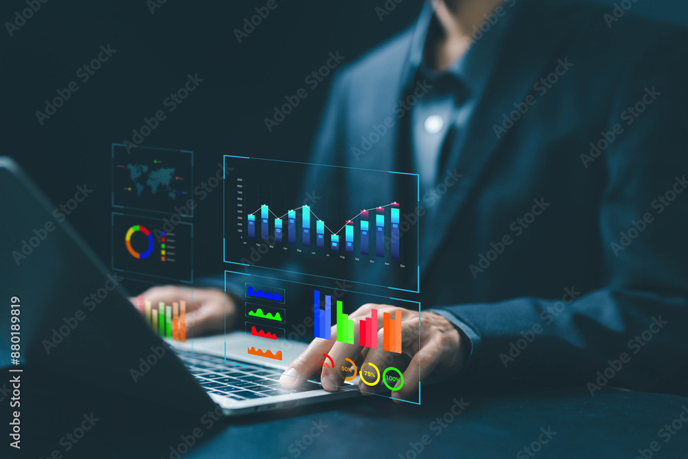 analysis data plans show a dashboard chart on the computer, analytics ...