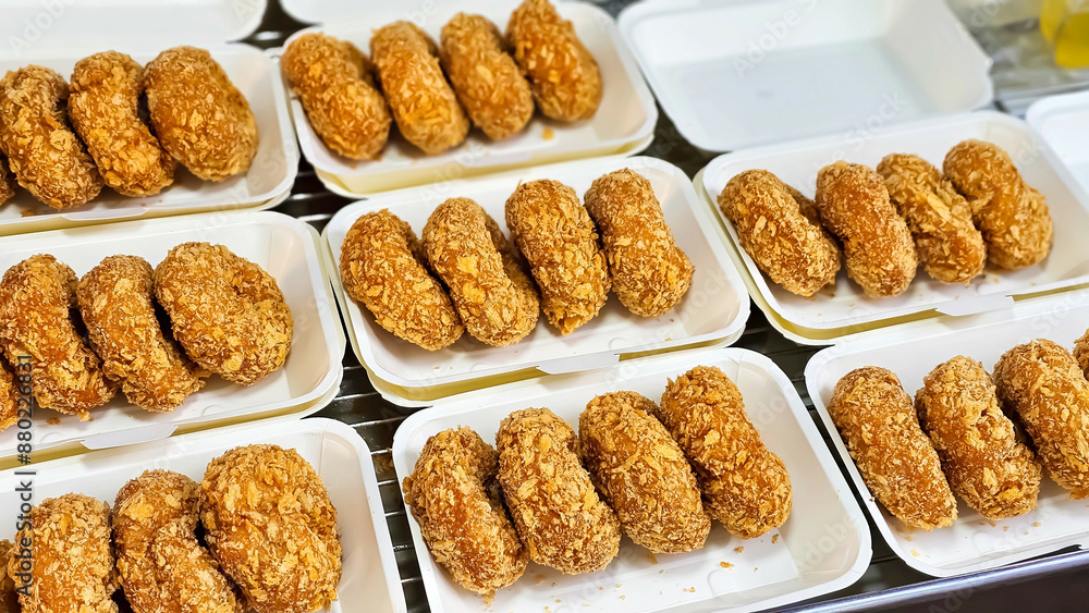Thai food Shrimp Cakes donut (Tod Mun Goong). Thai Cuisine. Thai crispy ...
