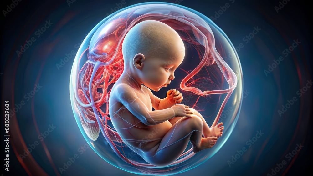 Visually striking illustration of a fetus in utero showcasing detailed ...