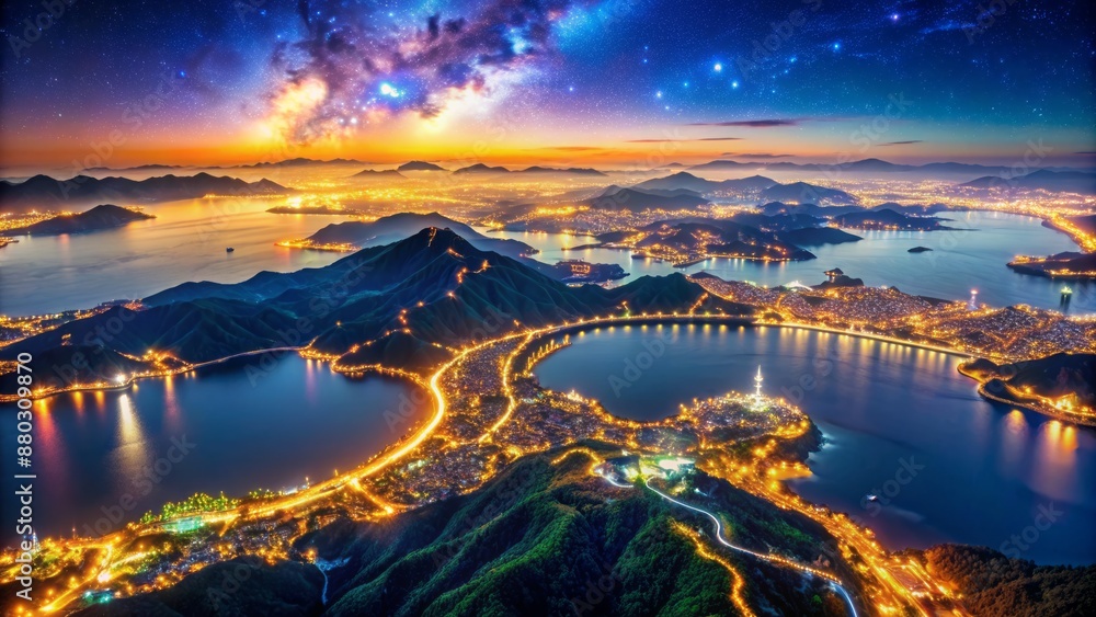 Panoramic view of East Asia at night, showcasing Japan, Korea, and ...