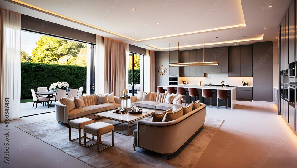 Beautiful living room interior in new luxury home with open concept ...