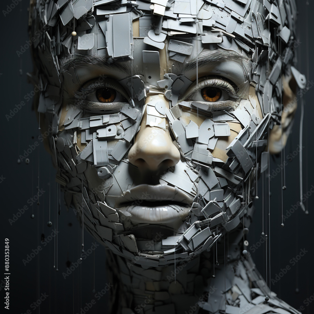 A Beautiful Women Portrait Made With Crumped Paper Texture Black And ...