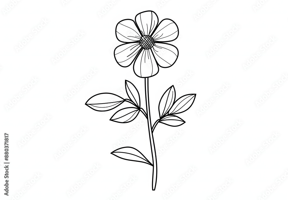 simple flower cartoon line art coloring page for kids, white background ...