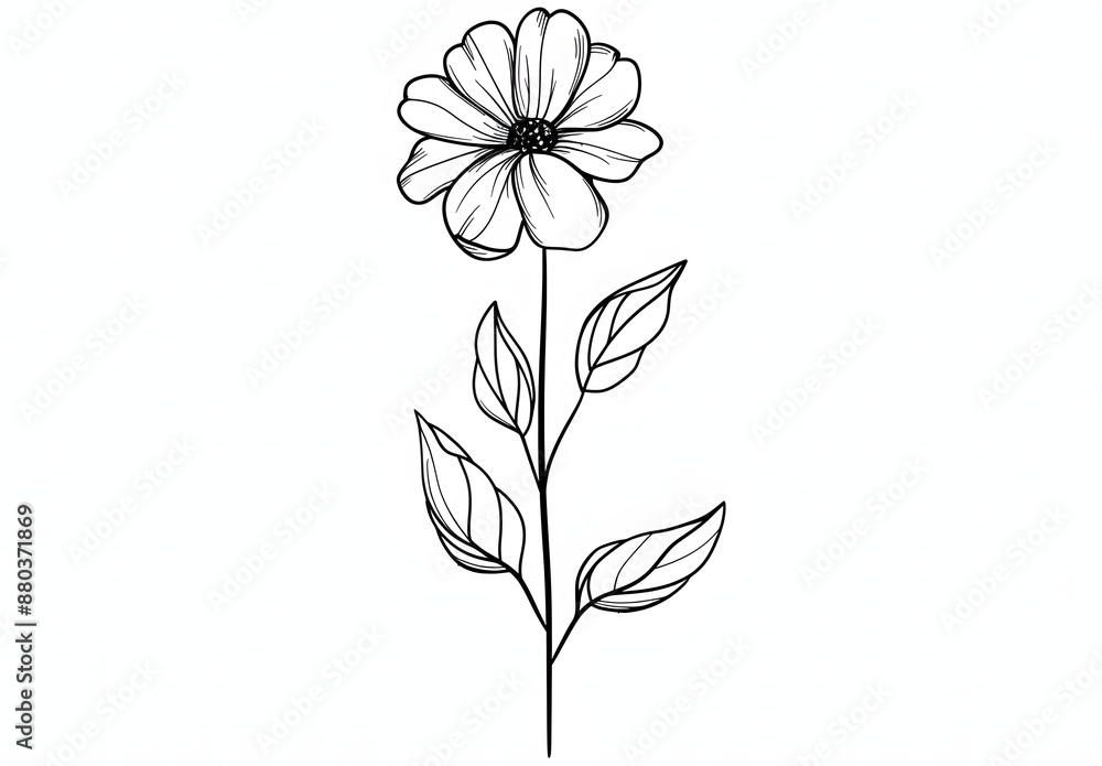 simple flower cartoon line art coloring page for kids, white background ...