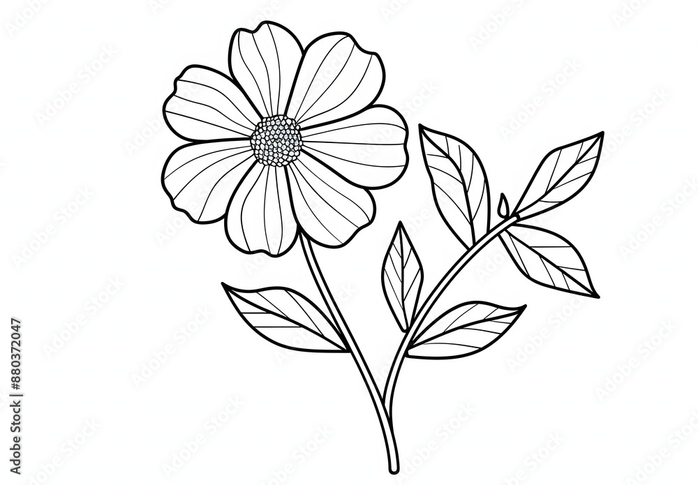simple flower cartoon line art coloring page for kids, white background ...
