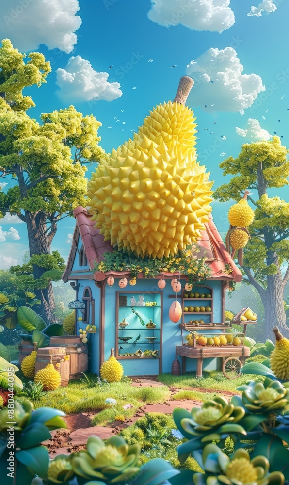 Durian design stall at the durian garden. Stock Illustration | Adobe Stock