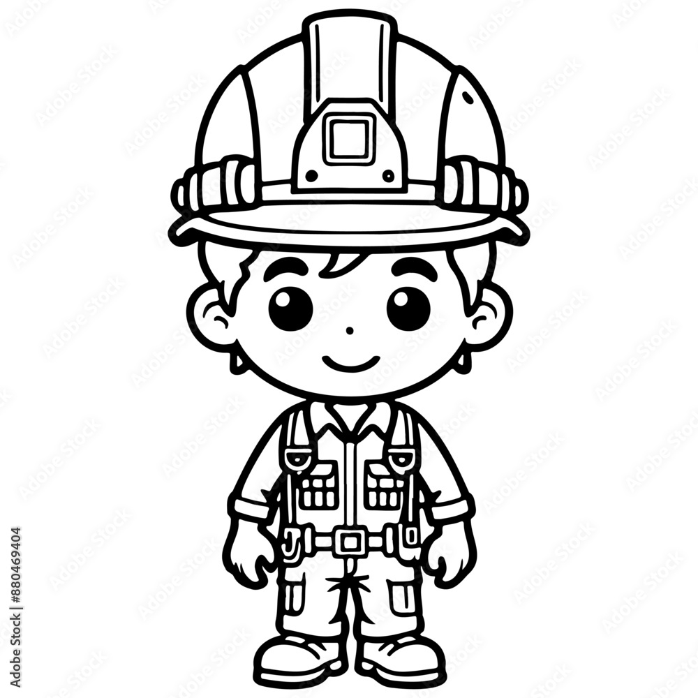 cartoon engineer realistic, ink sketch of black silhouette outline ...