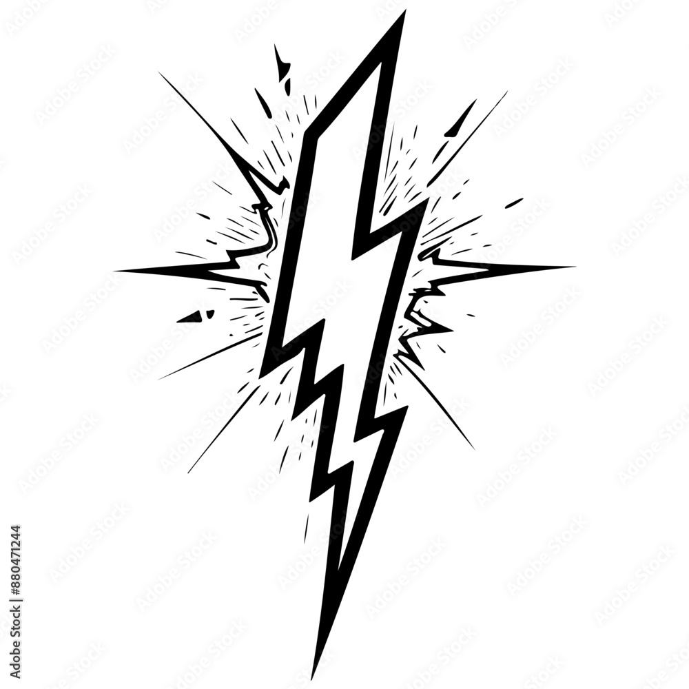 lightning bolt vector hand drawn line illustration, transparent ...