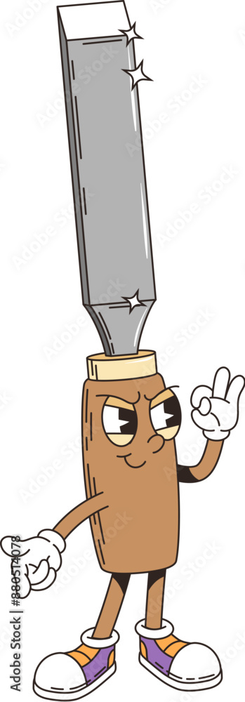 Retro groovy chisel bit tool character. Isolated cartoon vector funny ...