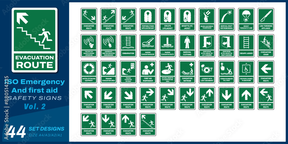 44 set iso emergency and first aid safety signs v2 size a4/a3/a2/a1 ...