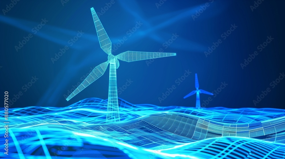 A wireframe of wind turbines showcasing advanced design and performance ...