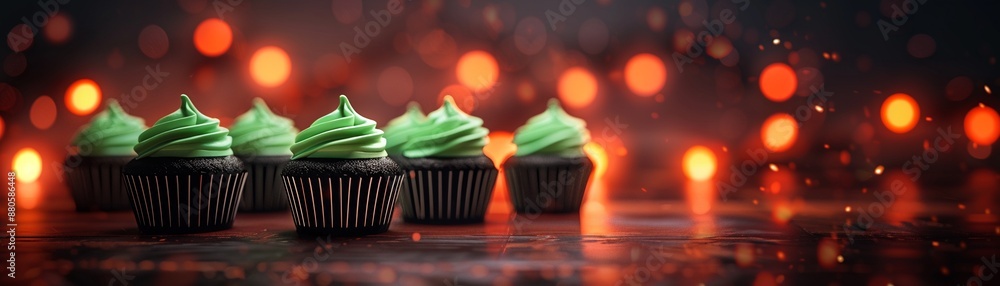 Homemade scary cake bites with zombie designs and green frosting, dimly ...