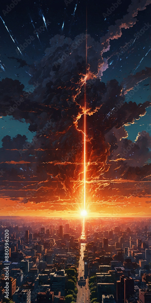 x-ray laser beam falling from the sky and destroying a city, hammer of ...