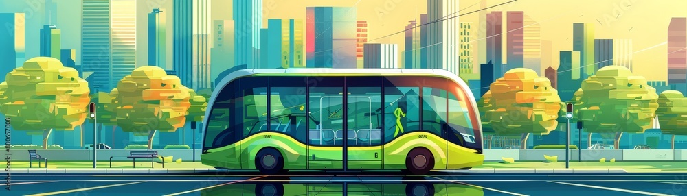 green transportation flat design front view low emissions cartoon ...