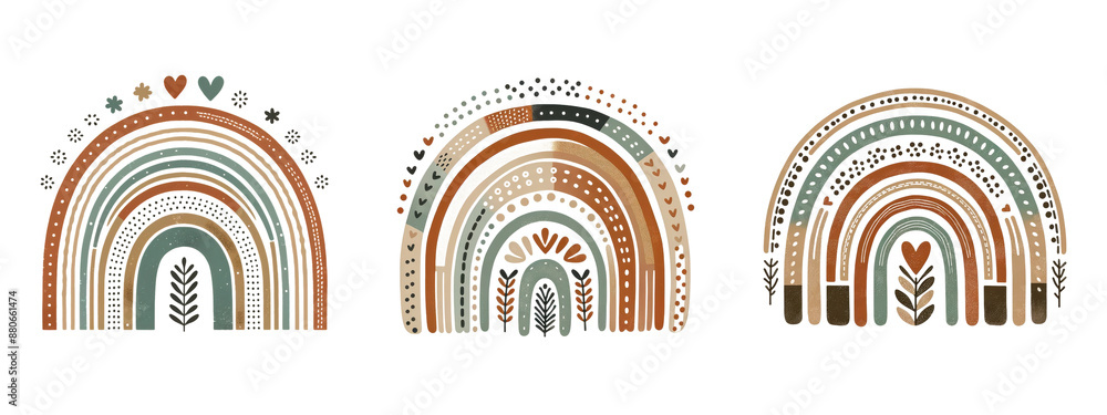Watercolor boho rainbow design isolated on transparent background Stock ...