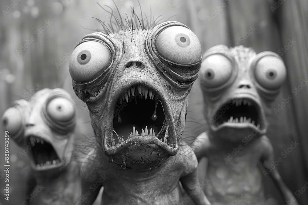 Foto de Stock creatures of ai // weird looking screaming monsters with ...