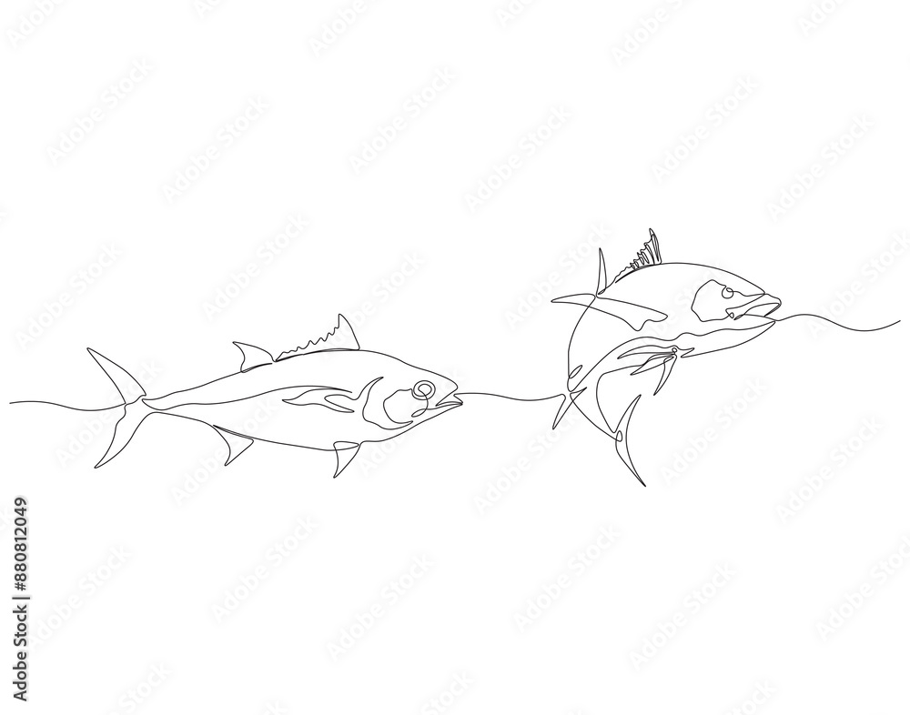 Continuous one line drawing of tuna. One line drawing illustration of ...