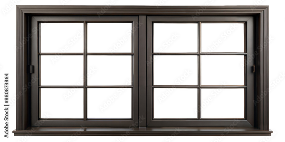 Black horizontal window frame with cross design isolated on transparent ...