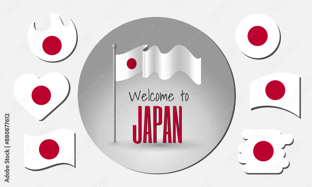 Waving flag of Japan in vector with the inscription Welcome to Japan ...