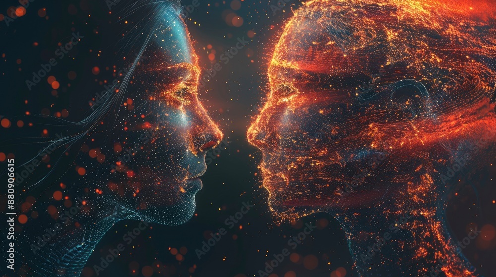 Abstract representation of digital twins technology with virtual ...