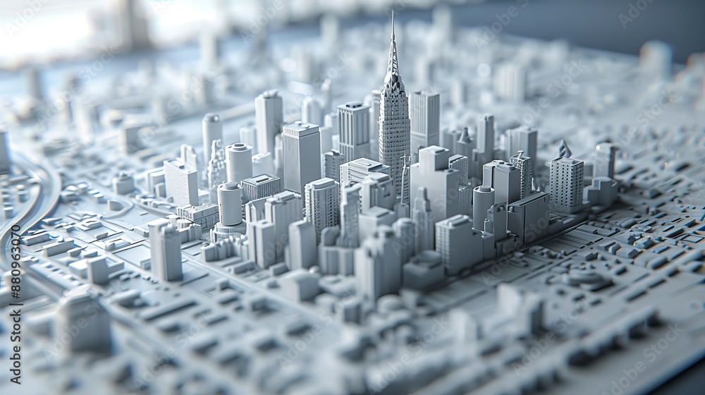 Cityscape with 3D modeling software visualizing urban design concepts ...