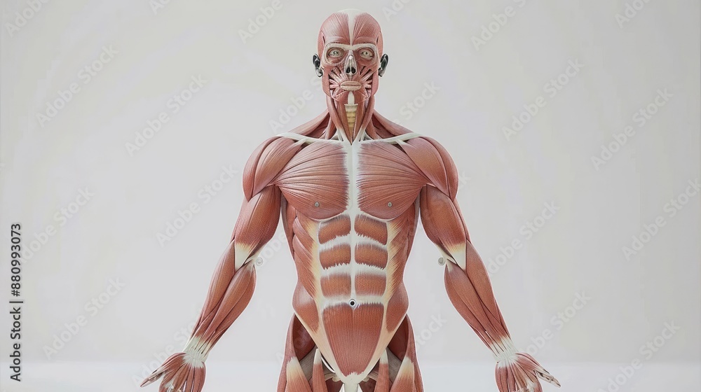 3D-rendered muscular system with labeled muscles, Human Body Anatomy ...