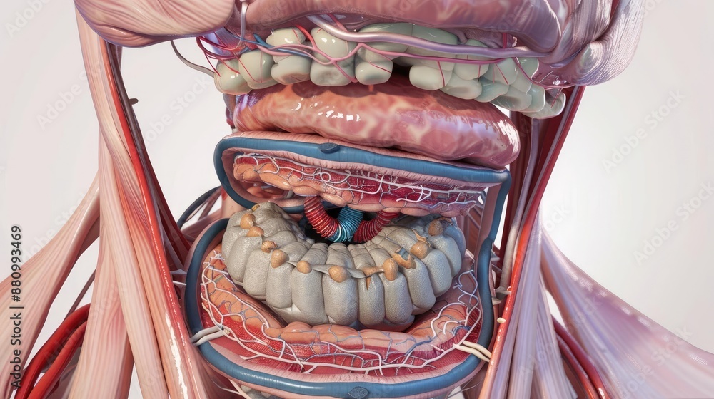 Realistic 3D illustration of the human esophagus showing detailed ...