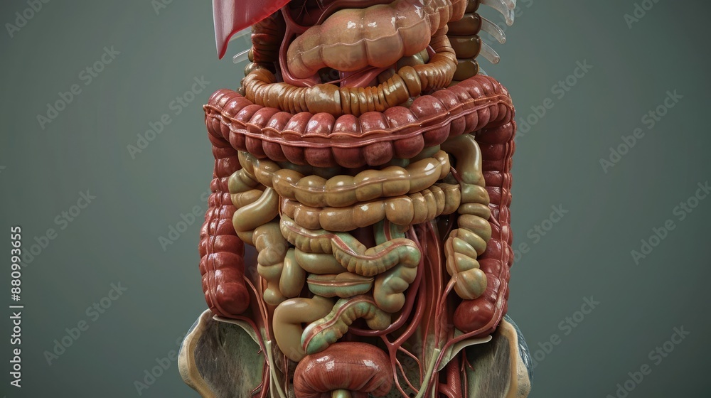 Realistic 3D model of the human intestines with detailed anatomy, Human ...