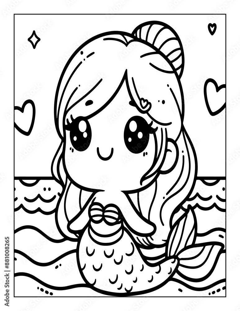 Mermaid Coloring Page isolated on transparent background Generative AI ...